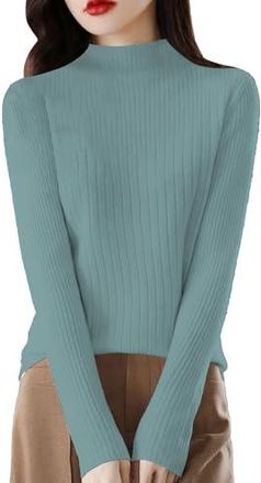 Generic Pull dhiver en tricot pour femme - Manches longues - Col mi-haut - Couleur unie - Pull en tricot fin et léger - Haut côtelé élégant - Décontracté - Ba