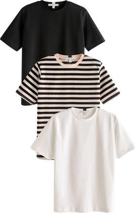Next Damen Schweres Basic-T-Shirt 100% Baumwolle, 3er-Pack Multi Schwarz/Wei&szlig;/Neutral 46