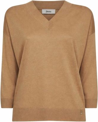 Herno Femme, Pulls, Brun, Taille: 36 FR Pull &agrave; col en V