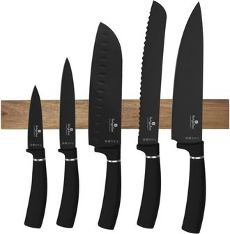 Berlinger Haus Messerset mit magnetischem Holzblock 6-teilig Matte Black Collection | Stilvoll und Hochwertig
