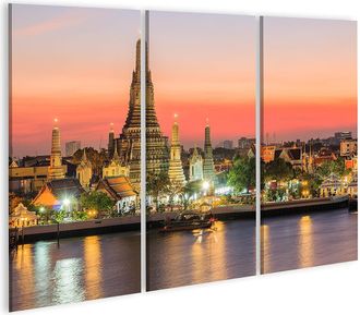Islandburner Bild auf Leinwand Bangkok Tempel Sonnenuntergang am Flussufer Beleuchtung Bilder Wandbilder Poster