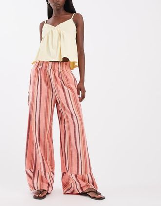 Free People Days End Solar - Pantalon en coton m&eacute;lang&eacute; - Corail doux combo-multicolore
