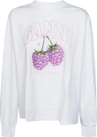 Ganni Femme, Sweatshirts et sweats &agrave; capuche, Blanc, Taille: 42 FR Basic Cotton Jersey Longsleeve