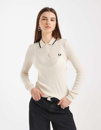 Fred Perry Chemise en maille c&ocirc;tel&eacute;e - &Eacute;cru-Blanc