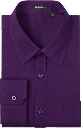 Hisdern Chemise Violet Homme Manches Longues Chemises Habillée Formelle Chemise Regular Fit Casual Chemises Shirt Violet 6XL