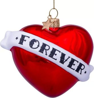 Vondels Ornament Glass red Pearl Heart w/Text Forever H8.5cm