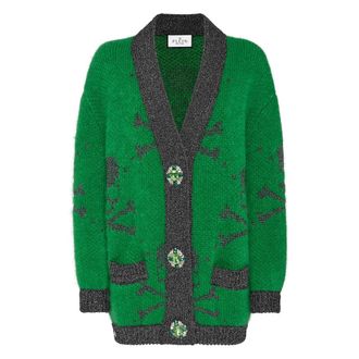Philipp Plein Lurex Mohair Cardigan V-Ausschnitt Skull & Bones - - Knitwear - Damen - Gr&uuml;n - L