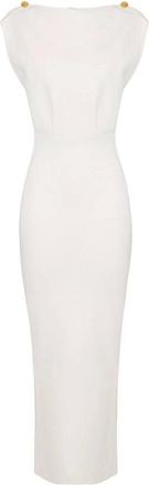 Elisabetta Franchi Femme, Robes, Blanc, Taille: 38 FR Robe de Soir&eacute;e en Maille Milano Int&eacute;grale