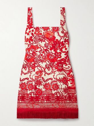 Cara Cara Anna Minikleid Aus Einer Bedruckten Baumwollmischung Mit Fransen - Rot