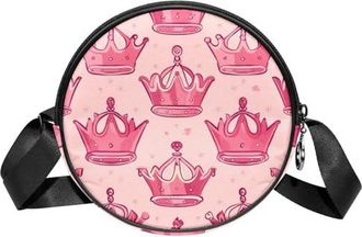 Generic Sac &agrave; bandouli&egrave;re rond pour femme, petit sac &agrave; bandouli&egrave;re rose couronne, sac &agrave; dos avec fermeture &eacute;clair, bretelles r&eacute;glables, sac &agrave; main rond d&eacute;cont