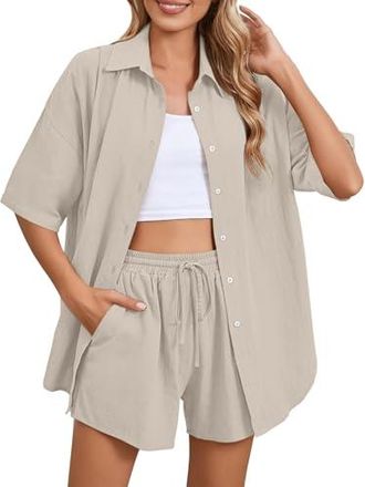 Generic Ensemble chemise et short pour femme - Ensemble 2 pi&egrave;ces pour femme - Tenue d&eacute;t&eacute; d&eacute;contract&eacute;e - Surv&ecirc;tement pour femme - Costumes de loisirs - Ensembl
