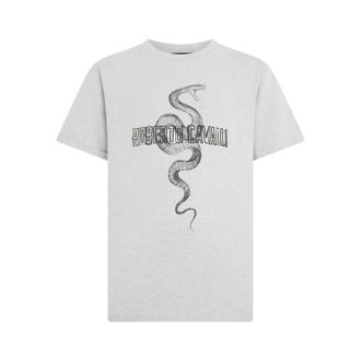 Roberto Cavalli Homme, Tops, Gris, Taille: S T-shirt M&eacute;lange avec Serpent et Logo