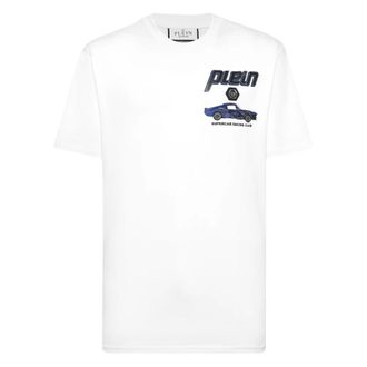 Philipp Plein Homme, Tops, Blanc, Taille: L T-Shirt Col Rond Racing