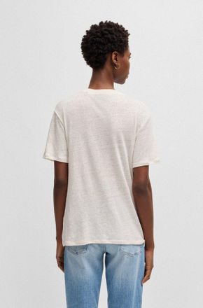 HUGO BOSS T-Shirt Ela Premium Damenmode aus Leinen, V-Ausschnitt