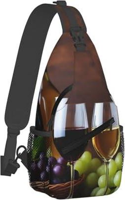 Generic Antivol Sacoche Tactique Vin blanc raisins rouges en bois Sac De Poitrine R&eacute;glable Sac &agrave; Poitrine pour Randonn&eacute;e Femme Camping