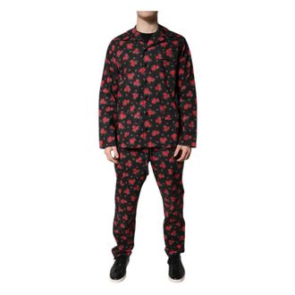 Dolce & Gabbana Homme, Vêtements de nuit et de détente, Noir, Taille: XS Ensemble de Pyjama en Coton Imprimé Floral Noir