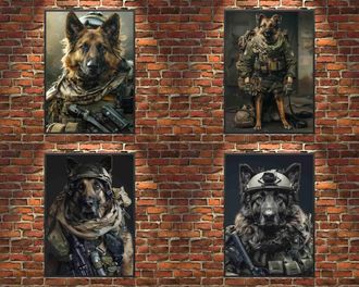 Generic ARA STEP Funny Dogs Realistic Poster Prints Unframed Set of 4 (Size 210 x 297 mm) (Anatolian Shepherd Dog Soldier)