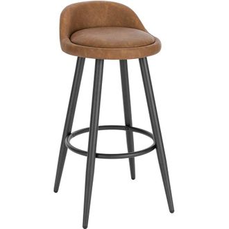 Woltu Woltu - 2 x Tabourets de Bar en Similicuir et m&eacute;tal, Tabouret de comptoir, Tabouret de bistrot avec Dossier et Repose-Pieds, Brun