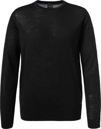 Bugatti Herren Pullover schwarz Wolle unifarben