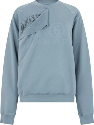 Maison Margiela SweaT-shirt en coton avec logo - Femme - Sweatshirts et sweats &agrave; capuche - Bleu - Taille: 38 FR