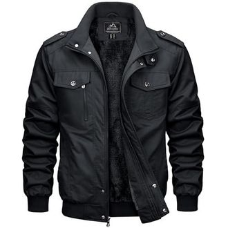 Magcomsen Veste dhiver pour homme - Doublure chaude - Veste polaire cargo d&eacute;contract&eacute;e - Veste mi-saison en coton - Veste militaire avec poches multiples, Noir,