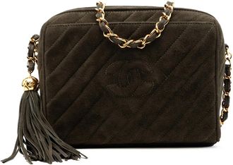 Chanel Hobo Bags - CC Diagonal Quilted Suede Tassel Diamond Camera Ba - Gr. unisize - in Gr&uuml;n - f&uuml;r Damen