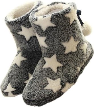 IFUNDOM Bottines DInt&eacute;rieur Femme Hiver en Peluche Bleu Motif &Eacute;toile Semelle Antid&eacute;rapante Taille L Chaudes et Confortables pour Maison et Bureau