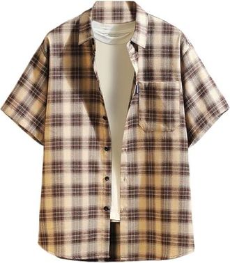 Generic Chemise &agrave; Carreaux Manches Courtes pour Homme - de b&ucirc;cheron Plage T-Shirt d&eacute;t&eacute; Travail Coupe Droite