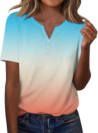 Generic Chemisier uni à manches courtes pour femme - Mode décontractée - Couleur unie - Bouton - T-shirt à manches courtes - Vêtements pour la vie quotidienne