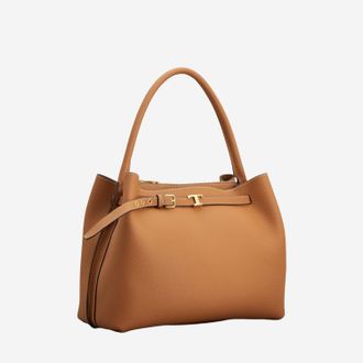 Tod's Womens Leather Handbag With Logo Brown Calfskin Handbags Hand Bags