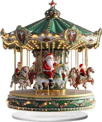 Generic Weihnachtskarussell aus Acryl - Szene Merry Go Round, Nikolausfigur, elegante transparente, auff&auml;lliges Weihnachtsst&uuml;ck | f&uuml;r Wohnzimmer, Tisch, Gesch