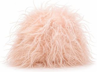 Yves Salomon Ostrich Feather-Embroidered Silk Clutch - Pink