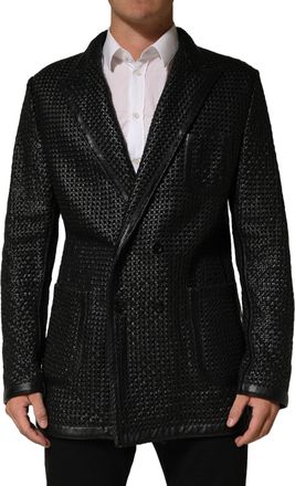 Dolce & Gabbana Lamb Leather Double-Breasted Blazer - Black