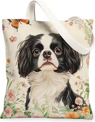 Generic Sac fourre-tout en toile motif chien japonais pour le shopping, 33 x 38,1 cm, sac d&eacute;picerie r&eacute;utilisable pour femme, animal de compagnie, peinture, ca