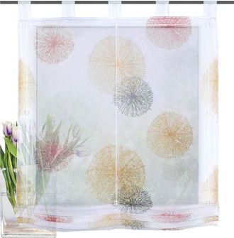 Liya 1 St&uuml;ck Raffrollo mit Feuerwerk Muster Floral Design Raffgardine Voile Transparent Vorhang (BxH 140x140cm, Orange)