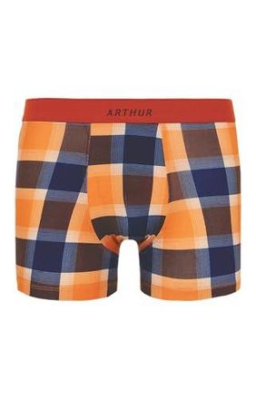 Arthur Boxer Homme - Coton Bio Stretch et Doux - Confort et Maintien Optimal - Motif Fred Tartan Orange - Taille L