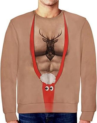 Generic Pull de Noël pour homme 2025 - Pull de Noël moche pour homme - Imprimé amusant - Manches longues - Col rond - Tendance et décontracté, 1-Rouge, 4XL