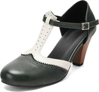 Generic Escarpins habill&eacute;s &agrave; talon &eacute;pais et &agrave; bout rond et sangle r&eacute;glable pour femme avec sangle r&eacute;glable, Vert, 38.5 EU