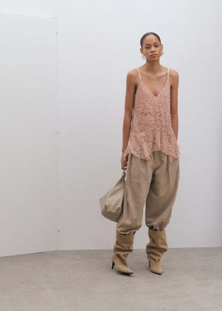 Mango Spitzen-Top mit Volants pastellrosa - Damen - S - MANGO