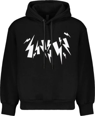 Neil Barrett Homme, Sweatshirts et sweats &agrave; capuche, Noir, Taille: S Sweat &agrave; capuche avec imprim&eacute; stylis&eacute;
