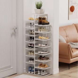 Generic Schuhregal aus Metall mit Klappbaren 45&deg;-Ablagen, Vertikaler Schuhst&auml;nder mit Rutschfesten F&uuml;&szlig;en for Eingangsbereich, Wohnzimmer, Schlafzimmer und Bal