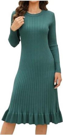 Generic 2026 Robes amincissantes dint&eacute;rieur et style mi-long au-dessus du genou Robe tricot&eacute;e Automne Hiver Pull Jupe Feuille, Vert, S