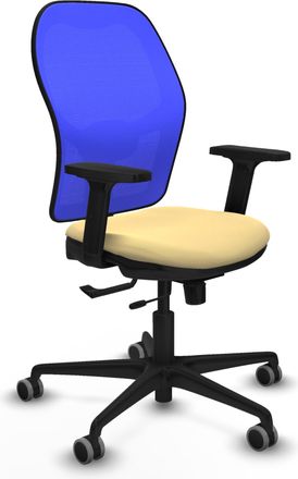 Piqueras y Crespo Schreibtischstuhl mit 2D-Armen, h&ouml;henverstellbare Lendenwirbelst&uuml;tze, ausgestattet mit Syncro/Traslack und injiziertem Schaumstoff, Blau/Cremefarben