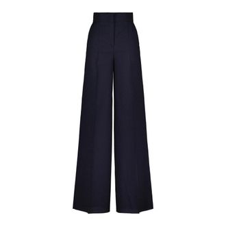 Max Mara Femme, Pantalons, Bleu, Taille: 34 FR Cervo Laine Taille Haute Large Jambe Pantalon