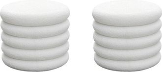 DRAWER Lot de 2 poufs coffres ronds en tissu bouclette &oslash;47cm - Blanc - Bubble