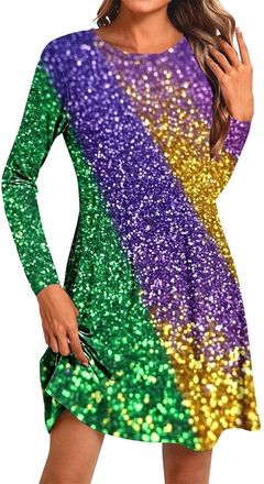 Generic Paillettenkleid Damen Karneval Kost&uuml;m Damen Bunt Pailletten Kleid Farbverlauf Glitzerkleid Abendkleid Party Clubwear Festliches Elegant Glitzer Minikl