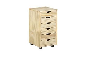 Inter Link SAS Caisson roulant - Caisson roulant 6 tiroirs - Caisson bureau - Armoire roulante - Chariot à tiroirs - Pin massif - Naturel laqué - LxPxH : 35x39x66 cm
