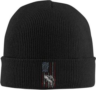 Generic Bonnet en Tricot P&ecirc;che R&eacute;tro Drapeau Am&eacute;ricain Bar Doux Casquette De Cr&acirc;ne &Agrave; Revers Extensible Bonnet Tricot&eacute; pour Ski Conduite Sport