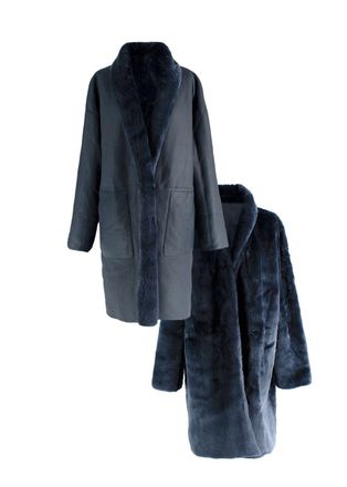 Loro Piana Blue Reversible Lamb Shearling Coat Size XL