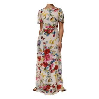 Dolce & Gabbana Seidenlanges Kleid mit Blumenmuster - - Dresses - Damen - Mehrfarbig - S